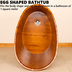 MegLob Mobile Free Standing Wooden Bathtub with Insulation Lid, Solid Wood Deep Soaking Tub with Bathtub Stool, Compact Soaker Lit for Small Bathroom with Pop-Up Drain Valve & Drain Hose,Light