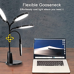 LED Desk Lamp with USB Charging Port, Small Desk Lamp for Home Office 10 Levels Brightness, Study Lamp for Kids Students, Flexible Goose Eye-Caring Black Table Lamp, 45 Minutes Auto-Off Timer.