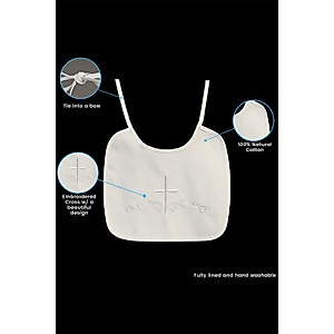 Pink Princess White Baptism Bib Boy - Christening Cotton Baby Baptism Bibs with Embroidered Cross - Baptismal Gifts and Accessories