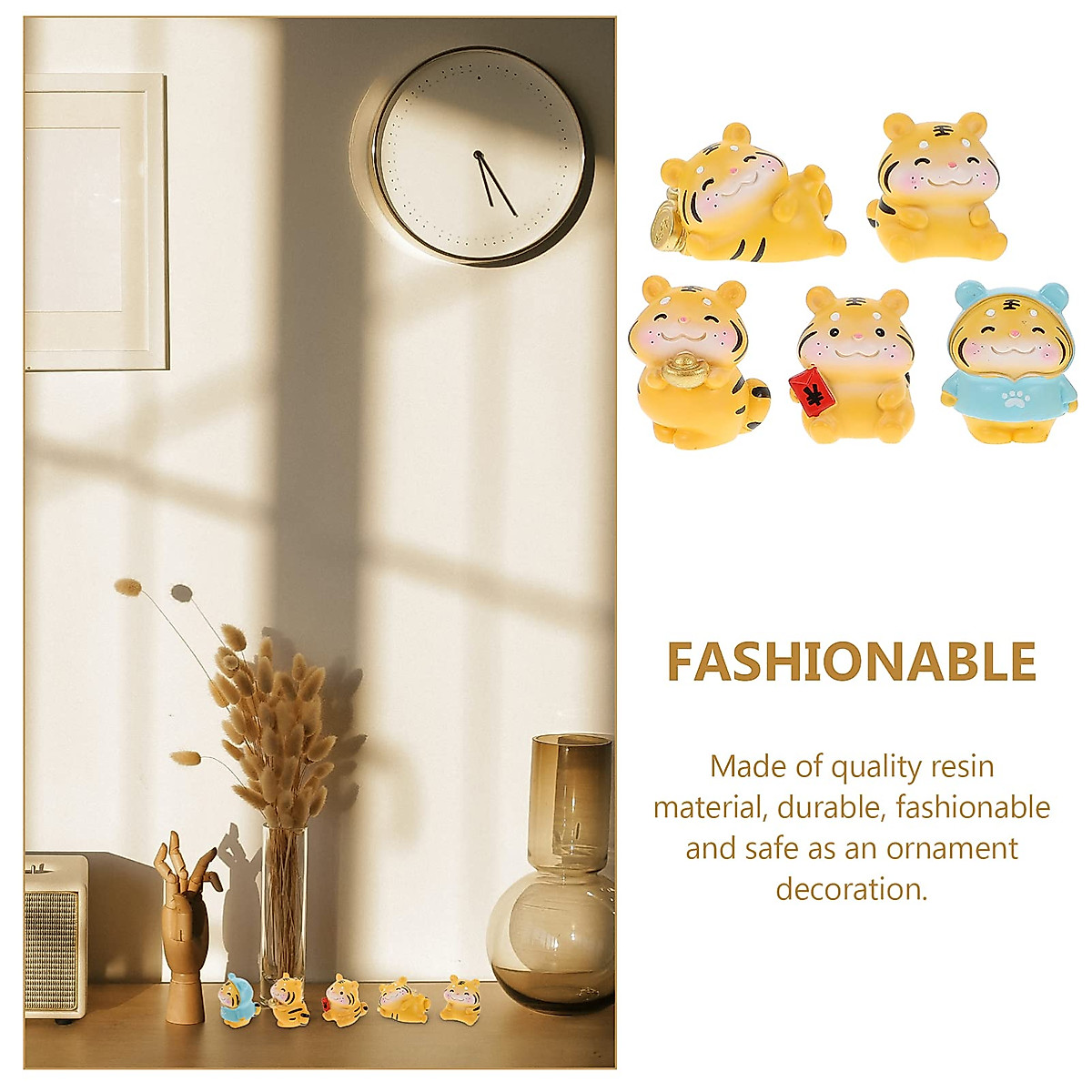 5pcs Resin Tiger Figurine Miniature Tiger Cake Toppers Artificial Micro Succulent Bonsai Animal Figure Landscape Ornaments for Desktop