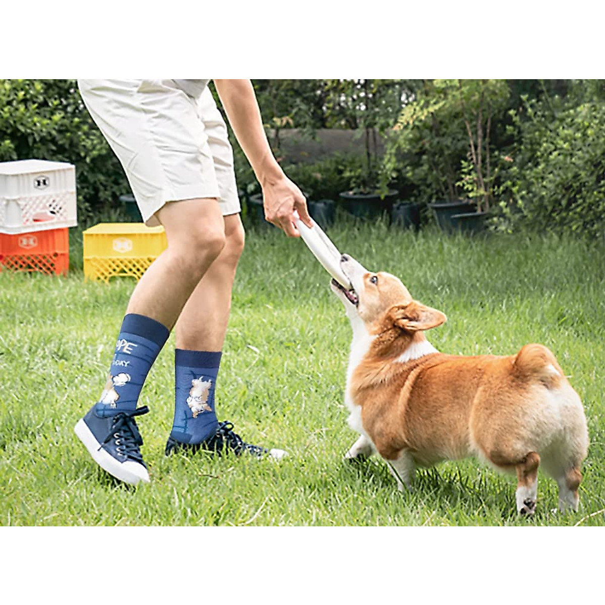 ANTI BASIC Novelty Crew Vintage Car Socks Gift for Retired Old Men（fits men shoe size 7-12）（corgi）