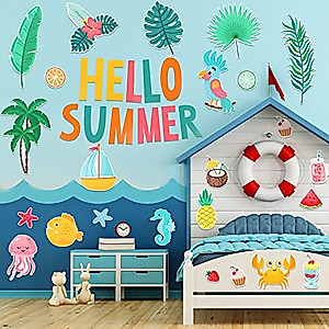 40-Piece Cut-Outs Summer Beach Theme, Summer Beach Sea Creatures Hello Summer Cut-Outs with 80Pcs Glue Point Dots for Classroom Bulletin Board Learning Activities Tropical Luau Hawaiian Decorations