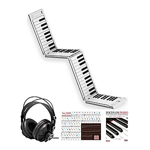 Carry-On 88-Key Foldable Digital Piano Bundle with Knox Gear Headphones, Learn-to-Play Stickers, & Lesson Book (4 Items)