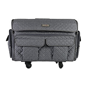 Everything Mary XXL Rolling Sewing Tote, Heather Grey - Rolling Carrying Storage Cover Case Compatible with Large Brother and Singer Machines - Universal Travel & Craft Tote Bag
