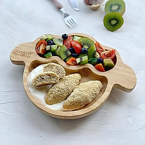Bamboo Baby Plate with Suction - Kids and Toddler Suction Cup Plate for Babies, Non-toxic All-Natural Bamboo Baby Food Plate Stays Cool to the Touch for Baby-Led Weaning (Lamb - Yellow)