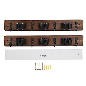 2PCS Mop and Broom Holder Wall Mount, Broom Holder Wood Broom Rack Garden Tool Rack Organizer for Laundry Room Decor with 3 Slots 4 Hooks