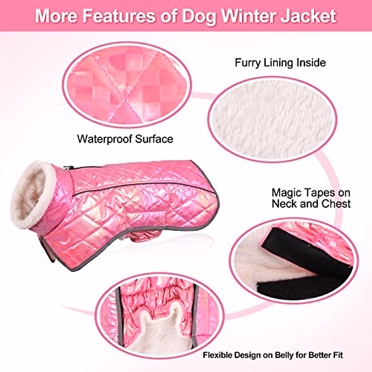 SUNFURA Warm Dog Coat, Waterproof Dog Winter Jacket for Small Medium Large Dogs, Turtleneck Dog Snow Jacket Reflective Dog Coats with Harness, Padded Dog Snowsuit for Cold Weather, Pink M