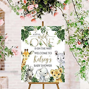 Personalized A Little Wild One Baby Shower Welcome Sign, Woodland Jungle Baby Shower Poster, Greenery Woodland Animals Baby Shower Decoration