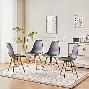 luckeu Mid Century Modern Dining Chair Set of 6, Lounge Side Chairs with Natural Beech Wood Legs, Pre Assembled Style DSW Chairs Plastic Shell Chair for Kitchen, Dining, Bedroom, Living Room