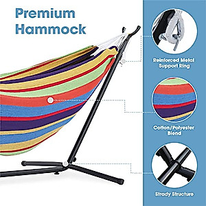 OUTDOOR WIND 550lbs Capacity Double Hammock Adjustable Hammock Bed with 10ft Heavy Duty Steel Stand Includes Portable Carrying Case, Easy Set up
