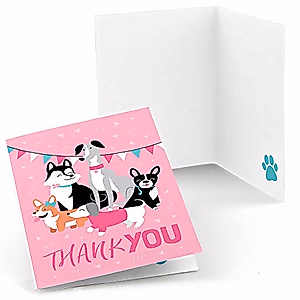 Big Dot of Happiness Pawty Like a Puppy Girl - Pink Dog Baby Shower or Birthday Party Thank You Cards (8 count)