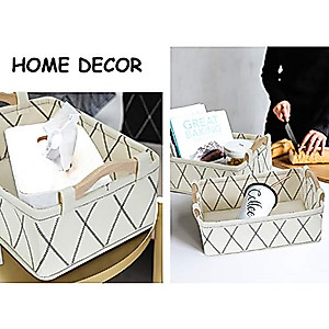 Small Storage Baskets Toy Storage Organizer Rectangle Basket Empty Gift Baskets Shelf Baskets Decorative Storage Basket with Wooden Handles for Keys Makeups Remotes Books