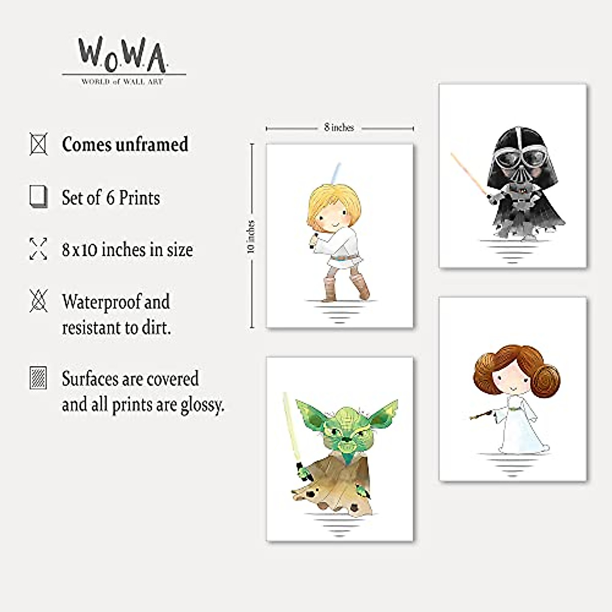 w.o.w.a world of wall art Star Wars Character Poster Collection for Kids' Spaces- 6 Fun and Exciting Posters to Transform Your Child's Room into a Star Wars Haven (8"x10", UNFRAMED)