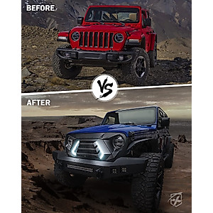 Xprite Front Grille with Turn Signals and Daytime Running Light, Matte Black Grille Compatible with 2018-2024 Jeep Wrangler JL JLU & 2020+ Gladiator JT