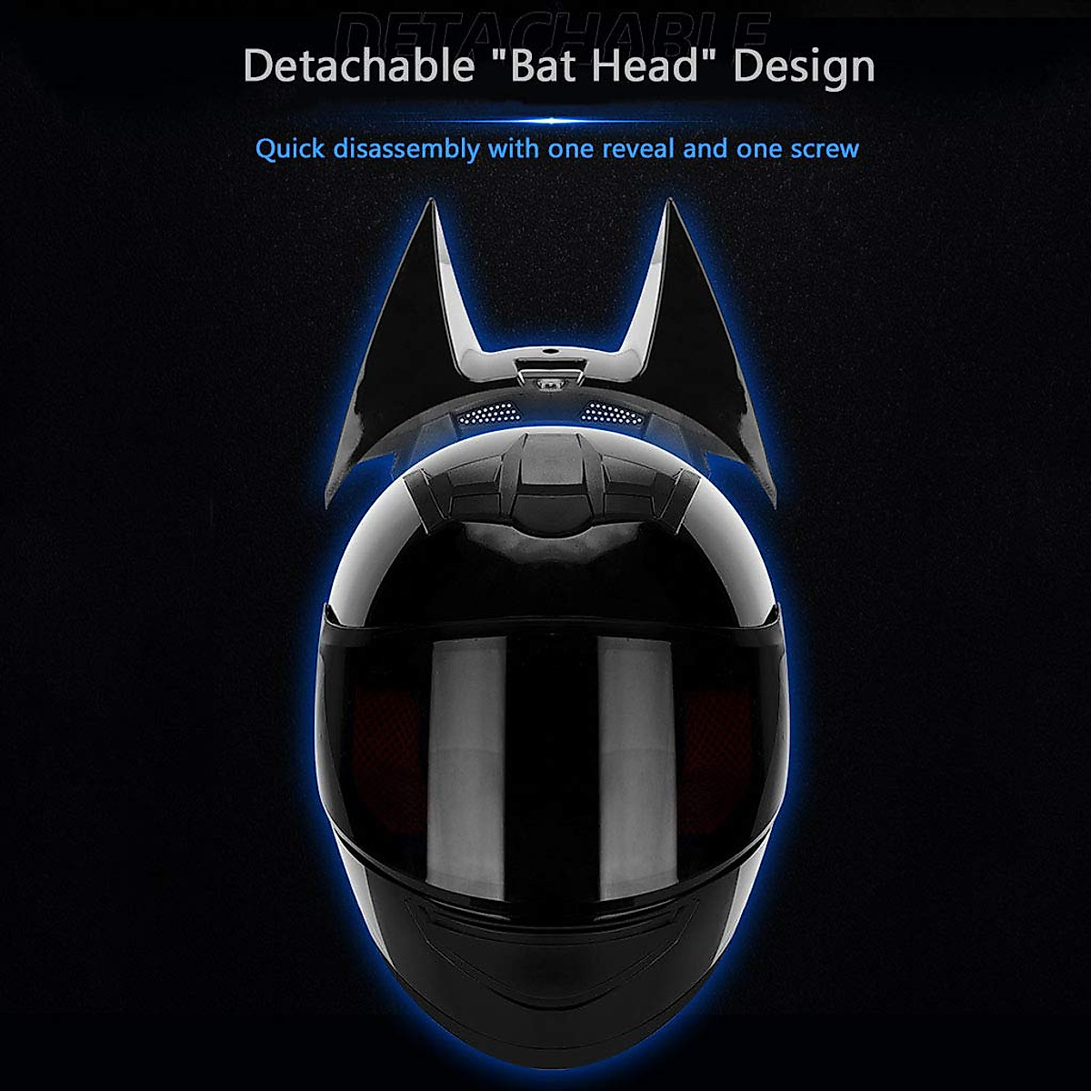 DCLINA Full Face Motorcycle with Cat Ears for Men Women, Kids Knight Helmets Adult Flip Up Visors Motocross Helmet Street Crash Scooter ATV Modular Helmet DOT Certified, Bright Black (54-62cm)