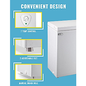 5.0 Cubic Feet Chest Freezer Small Deep Freezers with Removable Storage Basket Free Standing Top Door Compact Freezer 7 Gears Temperature Control for Office Dorm Apartment
