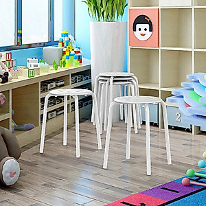 Topeakmart Barstools Plastic Stack Bar Stools Backless Student Stools for Classroom Metal Leg 17.3in Height Set of 5 White