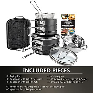Granitestone 15 Piece Stackmaster Ultra Non stick Cookware Set, Pots and Pans Kitchen Set with Cool Touch Handles, Dishwasher-safe, Oven-safe Cookware Sets 100% PFOA-Free As Seen On TV