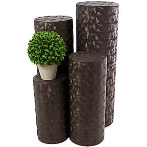 Brown Metal Tall Slim Abstract Pedestal Table with Grooved Shell Design (Set of 4) Silver Industrial Iron