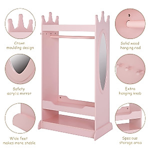 UTEX Kids Dress up Storage with Mirror,Costume Closet for Kids, Open Hanging Armoire Closet,Pretend Storage Closet for kids,Costume Storage Dresser (Pink)