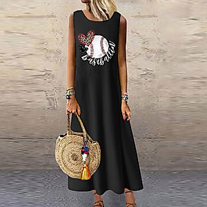 Office Dresses for Women for Work Women Summer Cotton Boho Casual Fashion Crewneck Sleeveless Dress Black