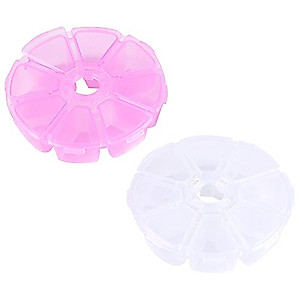 LEFV™ Storage Box Round 8 Compartments Beads Pearls Jewelry Accessories Organizer Pill Case Classified Container, Pack of 2, Random Color