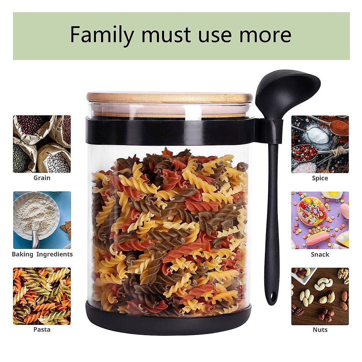 2PCS Large Glass Kitchen Canisters with Spoon and Airtight Bamboo Lids, 100 OZ Glass Storage Container for Flour, Glass Flour and Sugar Jars for Coffee, Rice Storage