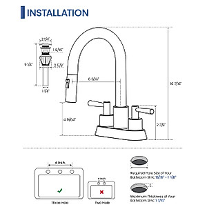 FELIXBATH Bathroom Sink Faucet with Pull Out Sprayer 2 Handles, Brushed Nickel Pull Down Bathroom Faucet 3 Holes, 4 Inch Sink Faucet Bathroom, 360 Degree Swivel Spout, Pop Up Drain Assembly Included