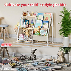 LATIBELL 3 Tier Kids Bookshelf and Toy Storage, Kids Book Sling Shelf, Montessori Baby Toddler Bookshelf for Kids, Kids Bookcase, Toy Storage Organizer, for Playroom, Bedroom, Nursery (Burlywood)