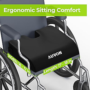 AUVON Gel Wheelchair Seat Cushion, Relieve Sciatica, Back, Coccyx, Pressure Sore and Ulcer Pain, Refreshing & Ergonomic Chair Cushion with Waterproof Silk Fabric, Anti-Slip Cover, Removable Strap