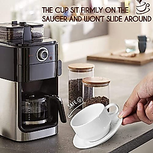 DeeCoo Porcelain Espresso Cups with Saucers and Spoons Set of 6, 2.5 oz Coffee Cup and Saucer Set, Stackable Espresso Mugs, Small Demitasse Cup with Handle, Tiny Coffee Mugs Set