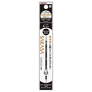 Zebra BRNJK3BK Prefer Sarasa NJK-0.3 Ballpoint Pen Refills, Black, 10 Pieces
