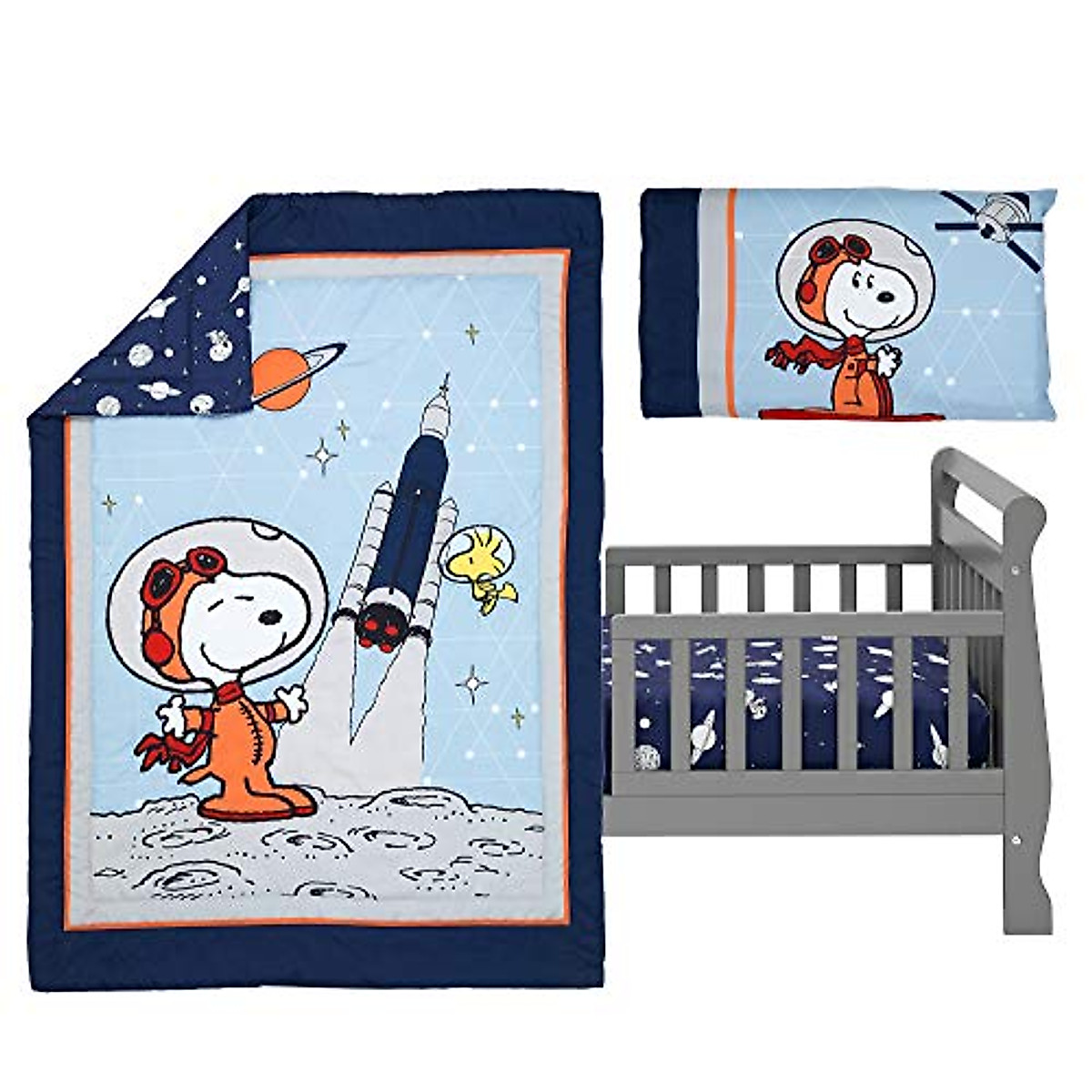 Bedtime Originals Astronaut Snoopy 4-Piece Navy/Blue Space Toddler Bedding Set