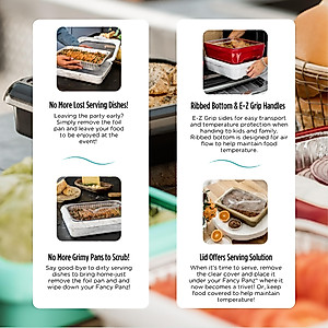 Fancy Panz, Serving Tray for Food, Made in the USA Foil Pan Carrier, Stackable Aluminum Pan Holders, 9x13x2 Cake Pan Travel Casserole Carrier With 1 Disposable Foil Pan & Serving Spoon, Marble