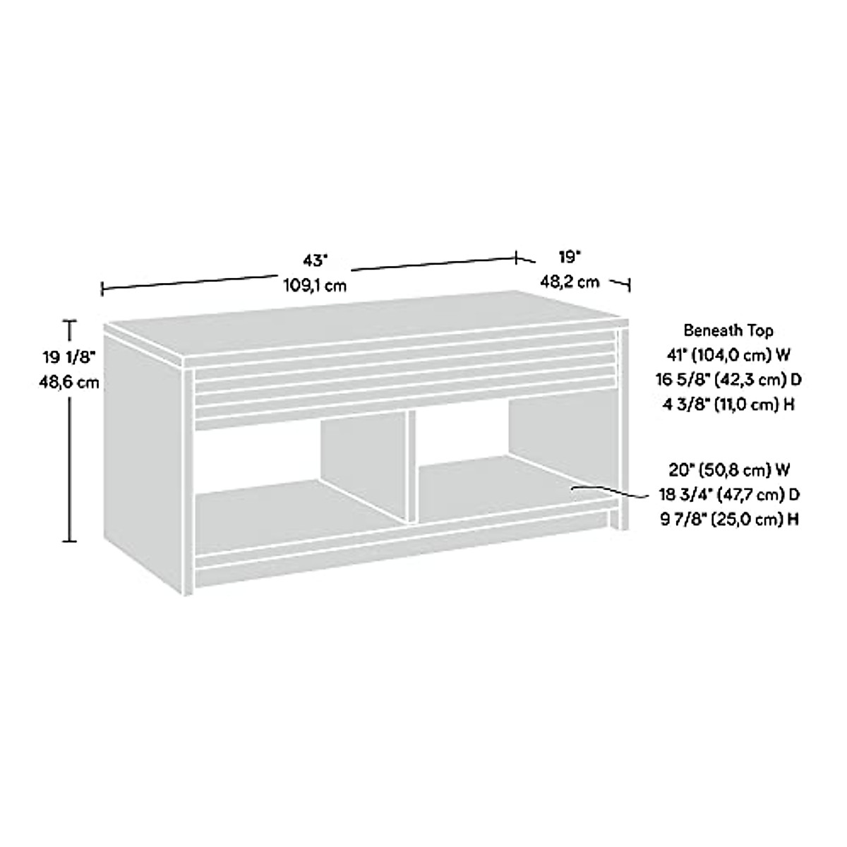 Sauder Harvey Park Lift-top Coffee Table, L: 42.953" x H: 18.976" x W: 19.134", Grand Walnut Finish