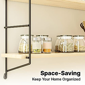 BENOLDY, 3 Tier Classic Black Metal Frame Wall Mounted Floating Shelf with Pine Wood Rack - Decorative Storage Wall Shelves for Bathroom, Kitchen, Living Room, and Bedroom Organization