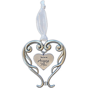 Cathedral Art HO127 Ho127 Amazing Mom Metal Heart Ornament, Silver
