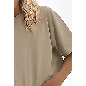 ATHMILE Womens Oversized T Shirts Loose Fit Crewneck Short Sleeve Tops Summer Casual Blouse 2023 Y2K Basic Tee Khaki