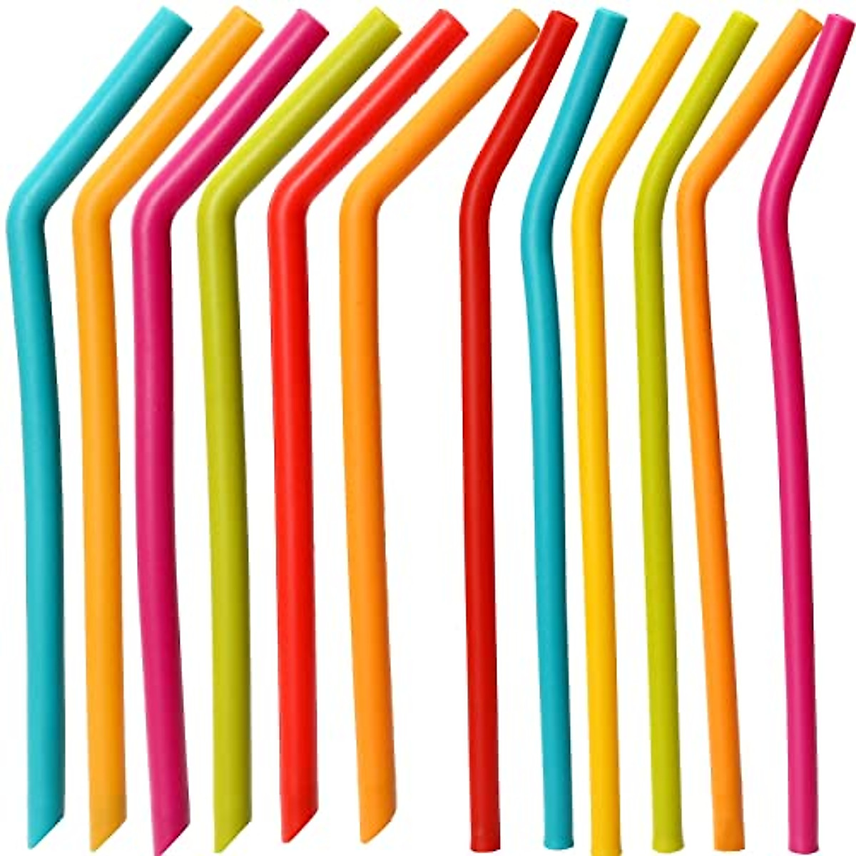 12 Pack Reusable Silicone Drinking Straws for 20 or 30oz Bottles- Flexible Straw with 2pc Cleaning Brushes BPA Free Multicolor (Diameter 7mm+10mm)
