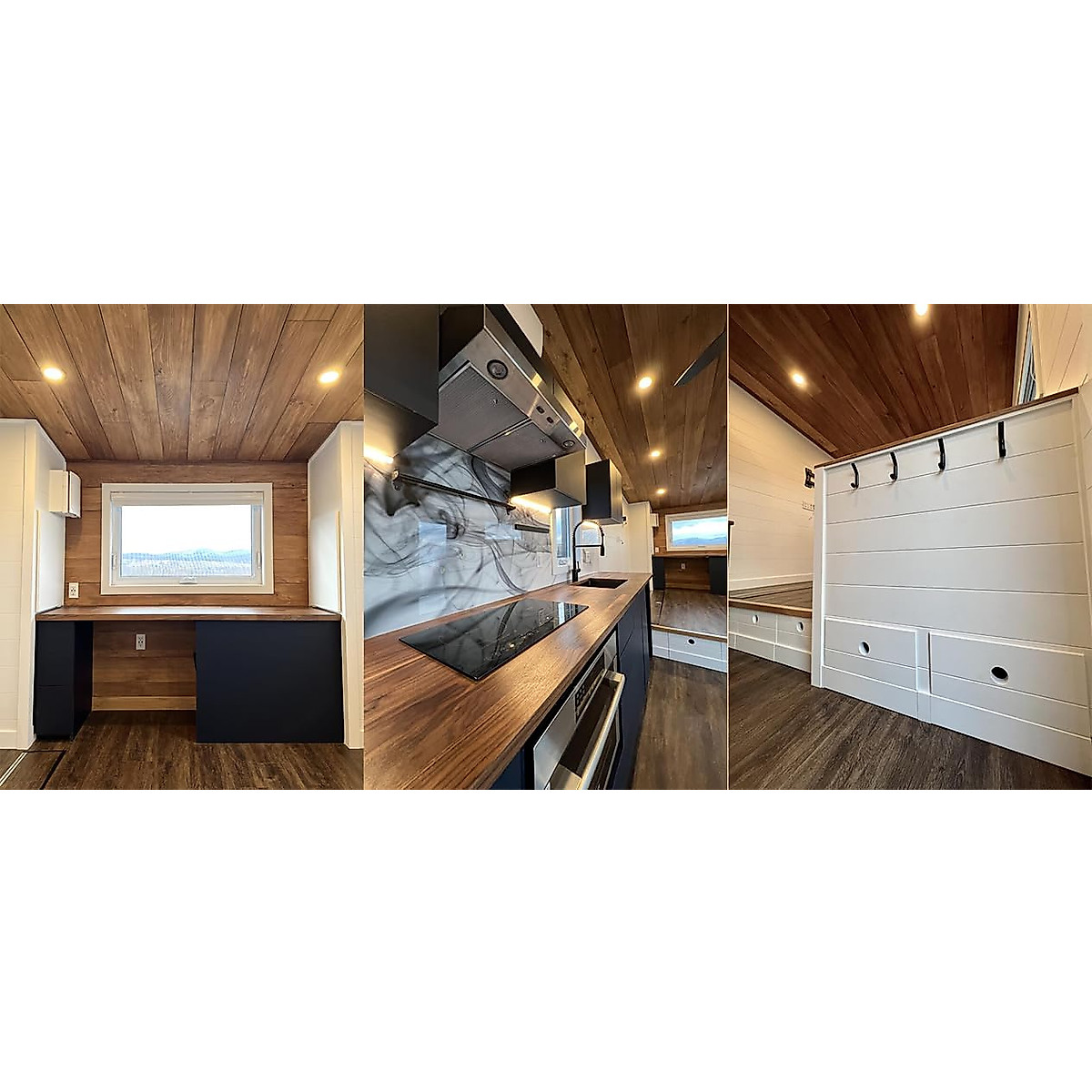 Tiny RV Mobile House with Downstairs Bedroom, Loft, Full Kitchen & Bathroom - Family-Friendly Design with Upraised Living Area, Cedar/Steel Exterior, Double-Pitched Roof - Perfect for Full-Time Living