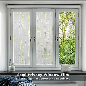 NINETREX Window Privacy Film Frosted Glass Window Film Sticker Decorative Coverings Non-Adhesive Heat Anti-UV for Home Office Living Room,Stripe Patterns，17.5 x 78.7Inches