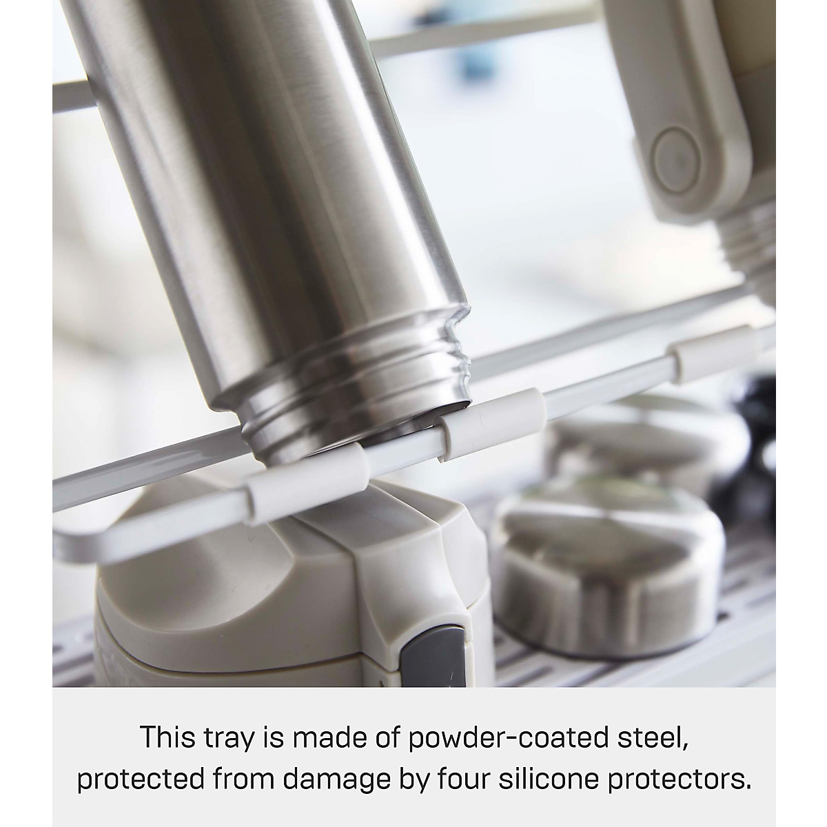 Yamazaki Home Countertop Two Tier Bottle Drying Rack, Wide Jug Storage Stand with Drainage Tray for Kitchen Counter for Glass Metal Or Plastic Bottles, Steel, No Assembly Req.