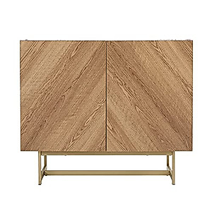 roomfitters 39" Modern Sideboard Buffet Cabinet, Herringbone Pattern Mid-Century Credenza with Doors, Media Console with Storage, Wine Cabinet for Kitchen, Living Room, Entryway, Oak, Gold Metal Legs
