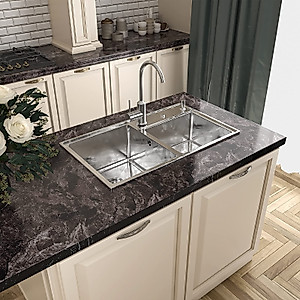 LACHEERY Black Sandstone Marble Contact Paper for Countertops Waterproof Countertop Contact Paper Peel and Stick Marble Wallpaper Removable Wall Paper Roll for Kitchen Cabinets Counter Top 15.8"x80"