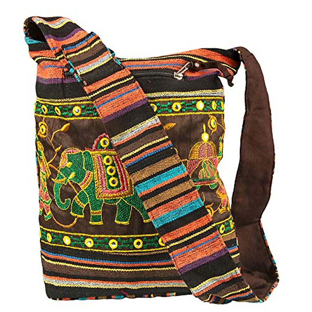 Patchwork Brown Cotton Hobo Crossbody Shoulder Bag Hipster Boho Sling Messenger School Casual