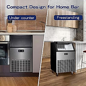 JJGBWY Commercial Ice Machine, Freestanding Ice Machine 99 Lb/24Hr, 66 Lb Storage Bin, Full Heavy Duty Stainless Steel Construction, Home Bar, Coffee Shop, Commercial Ice Maker