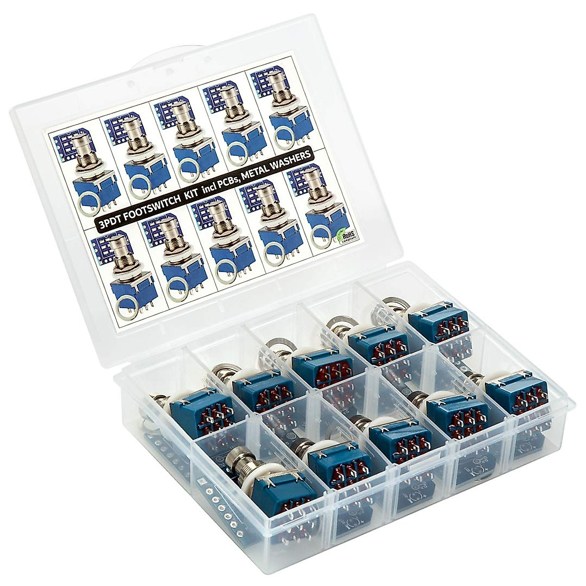 10 pcs 3pdt Stomp Footswitch incl PCB incl metal washer, for Guitar Pedal True Bypass foot switch 9 pin