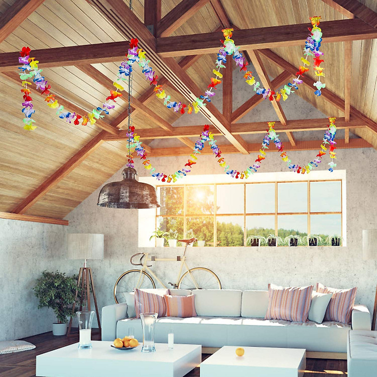 Fighting to Achieve 98ft Tropical Hawaiian Flower Lei Garland Hibiscus Flower Garlands for Party Decorations