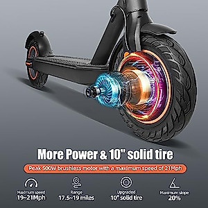 Greevego Electric Scooter, 10" Solid Tires, 500W Motor, Max Speed 20Mph, 17.5~19 Miles Long-Distance Battery Life, Adult Folding Commuting E Scooter, Dual Braking System & Smart APP