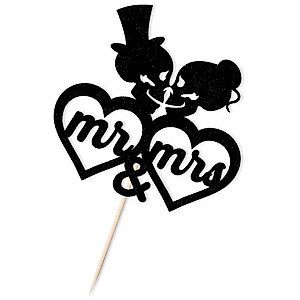 Qertesl Skull Mr And Mrs Cake Topper,Day of the Dead Sign for Skeleton Bride and Groom Wedding? Halloween Party Mr and Mrs Anniversary Special Events Decoration Supplies.